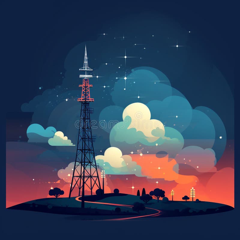 Graphical Illustration of a Telecommunication Tower in Operation. Stock ...