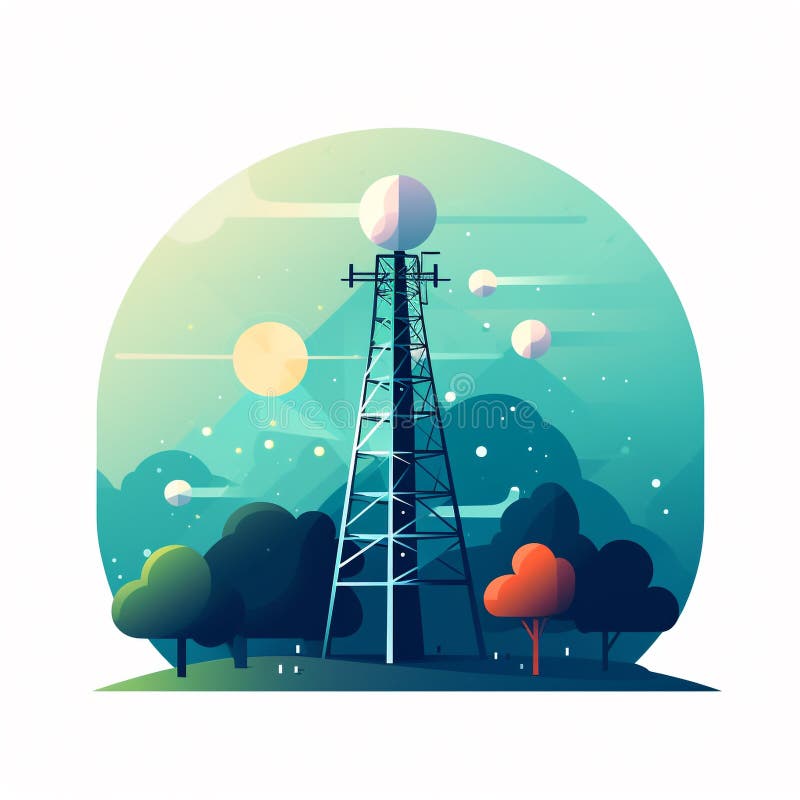 Graphical Illustration of a Telecommunication Tower in Operation. Stock ...