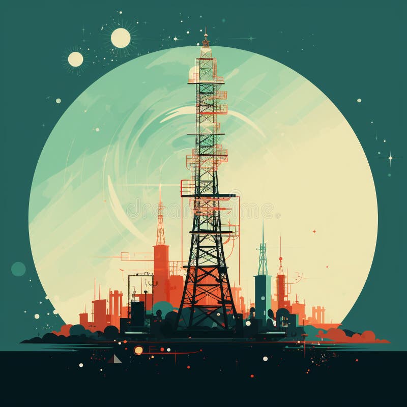 Graphical Illustration of a Telecommunication Tower in Operation. Stock ...