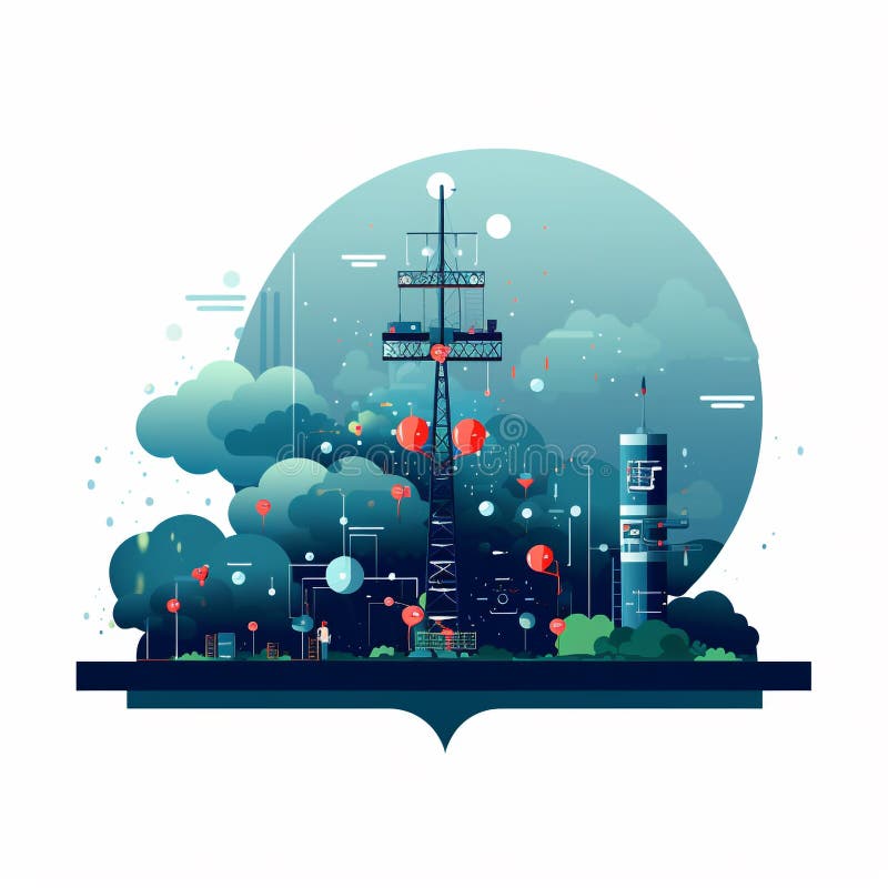 Graphical Illustration of a Telecommunication Tower in Operation. Stock ...