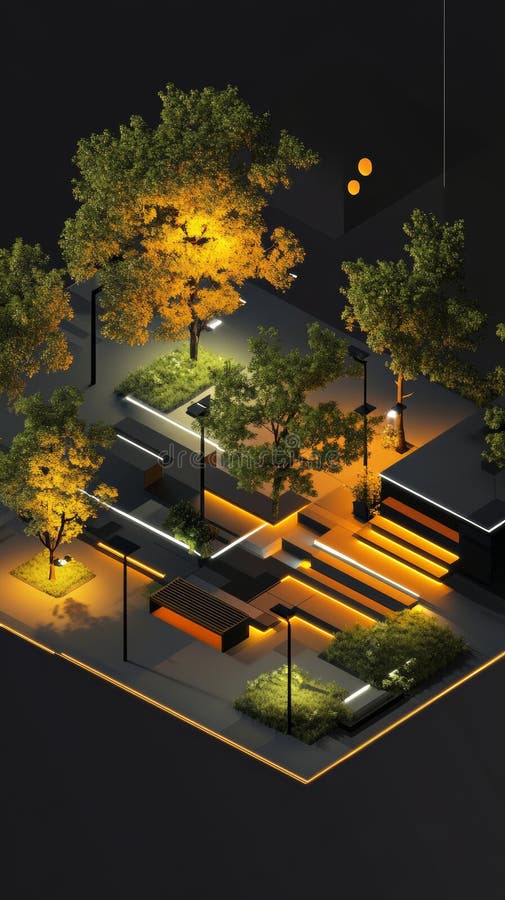 Graphical Isometric View of a Room with Integrated Lighting, Ideal for ...