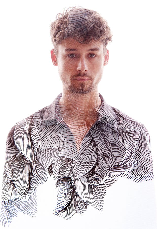 A Graphical Leafy Full-front Double Exposure Paintography Male Portrait ...