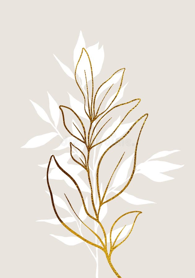 Graphical Leaves Illustration. Floral Line Art, Minimal Pattern ...