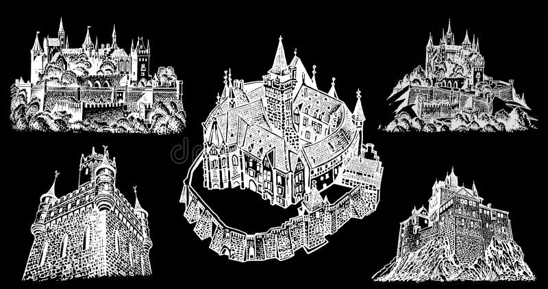 Graphical Set of Castles from Germany Isolated on White,vector Sketchy ...