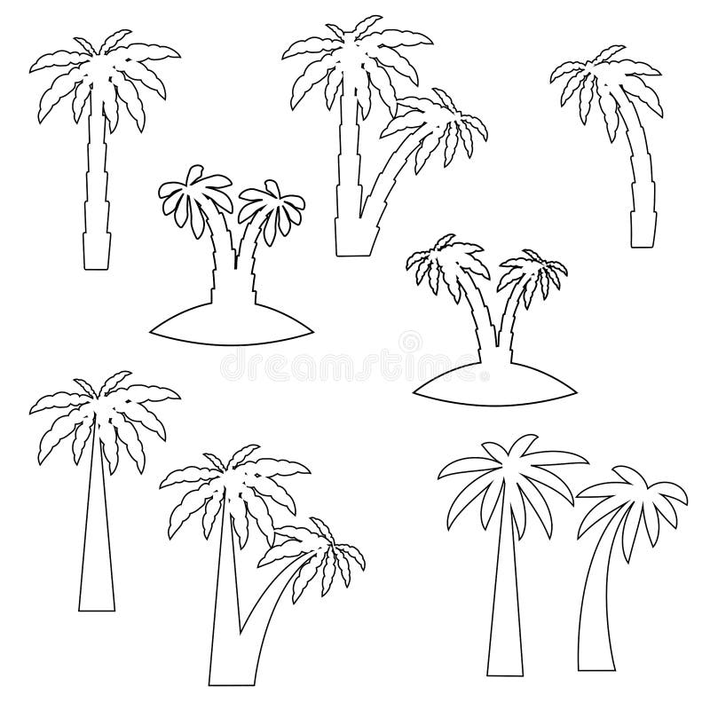 Graphical Palm Tree Set, Linear Style, Isolated Object Stock ...