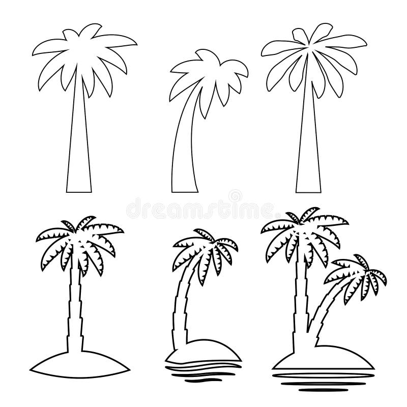 Graphical Palm Tree Set, Linear Style, Isolated Object Stock Vector ...
