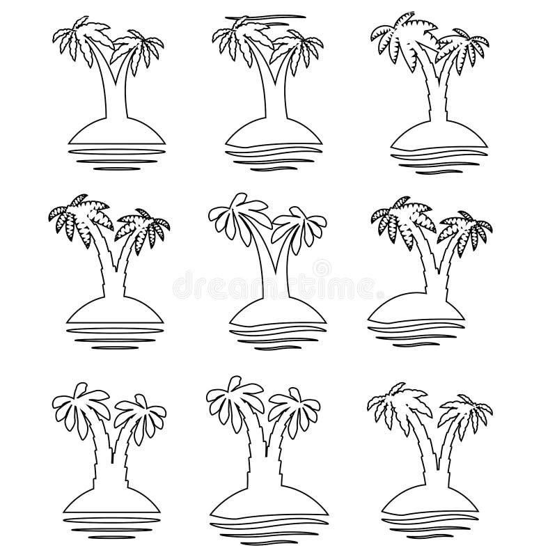 Graphical Palm Tree Set, Linear Style, Isolated Object Stock Vector ...