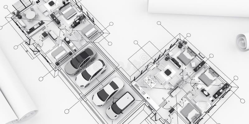 Graphical Plan of House and Blueprint Rolls Stock Illustration ...