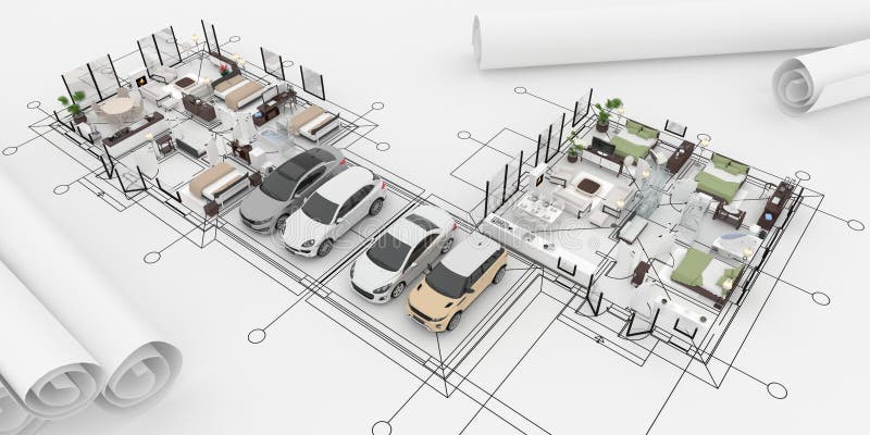 Graphical Plan of House and Blueprint Rolls Stock Illustration ...
