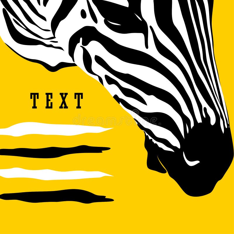 Graphical Poster with Head Zebra Closeup on Yellow Background, Vector ...