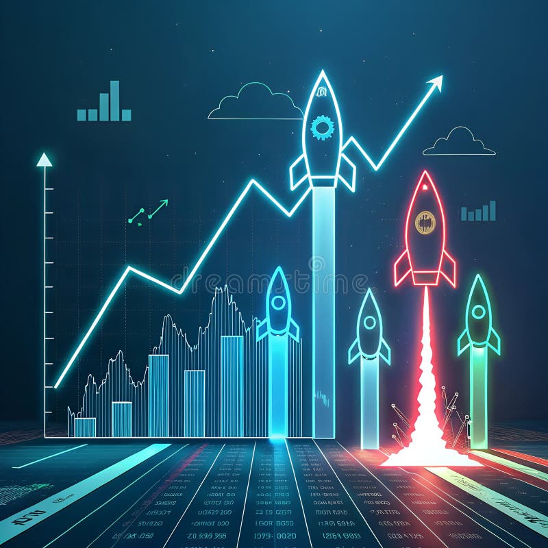 Graphical Representation of Rockets and Bar Charts, Indicating Growth ...