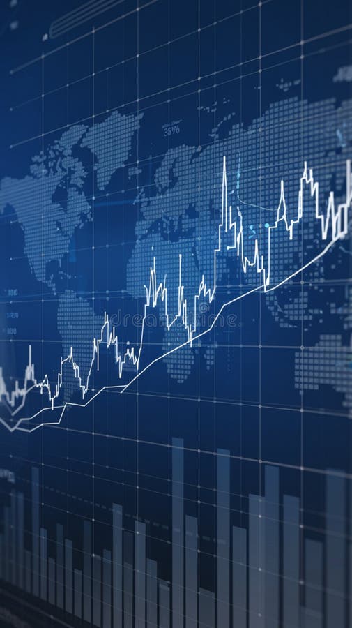 Stock Data Line Graphs on Blue Backdrop with World Map Design Stock ...