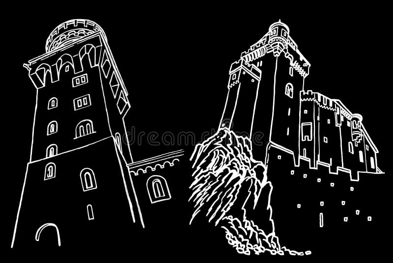 Graphical Set of Castles from Germany Isolated on Black,vector Sketchy ...