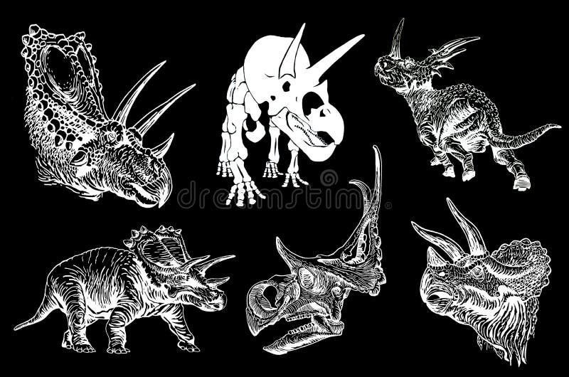Graphical Set of Dinosaurs Isolated on Black Background,vector ...