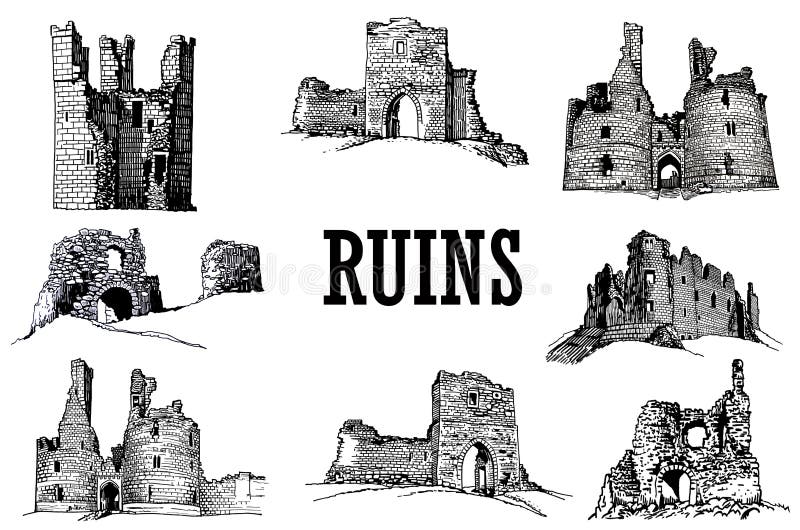 Graphical Set of Ruins on White Background, Vector Architecture Stock ...