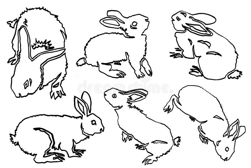 Graphical Set of Sketches of Rabbits, Doodle Illustration Bunny ...