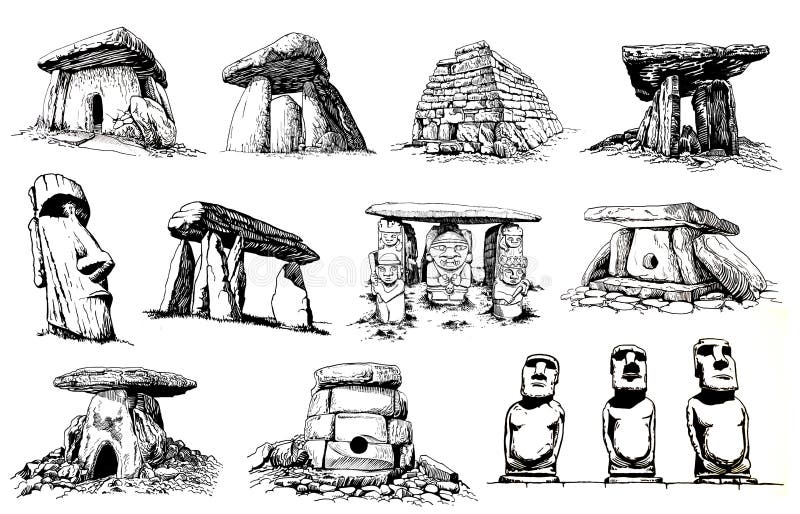 Graphical Set of Dolmens Isolated on White Background,vector ...