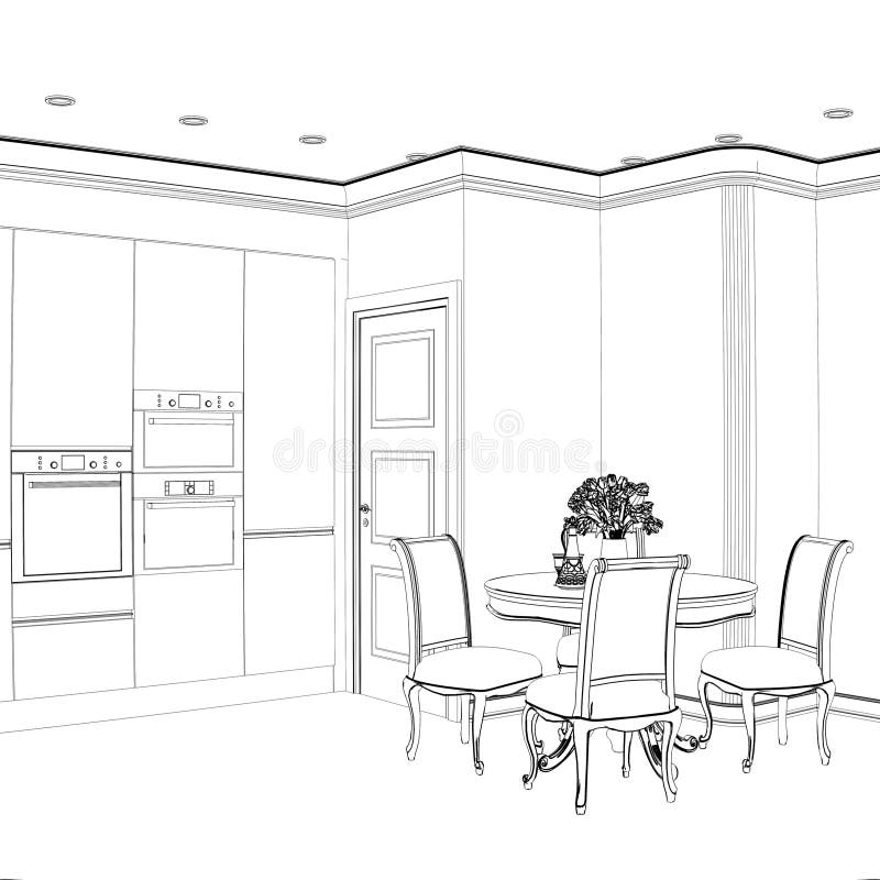Graphical Sketch of an Interior Apartment Stock Illustration ...