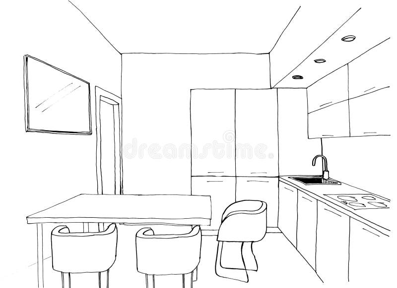 Graphical Sketch, the Kitchen Stock Illustration - Illustration of ...