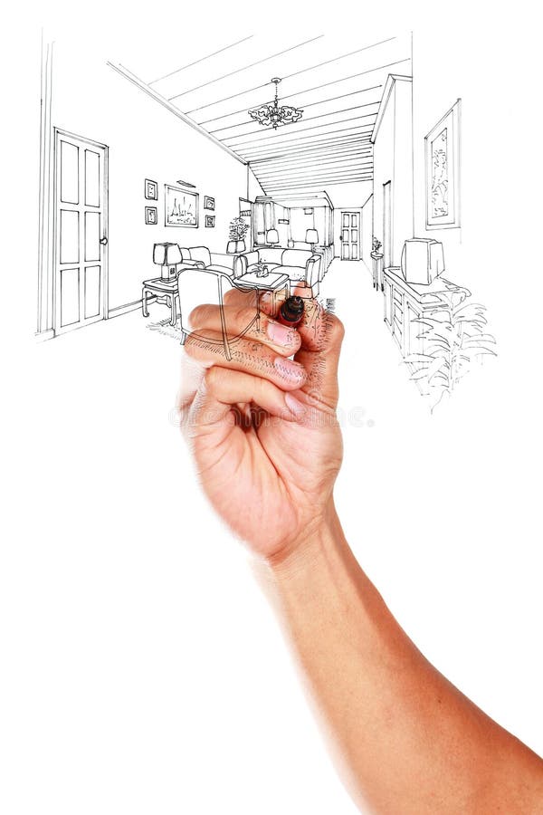 Graphical Sketch by Pen of an Interior Living Room Stock Illustration ...