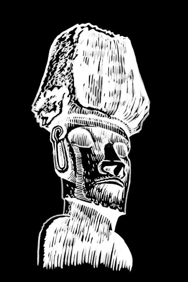 Graphical Statue of Moai on Black Background, Statue of Easter Island ...