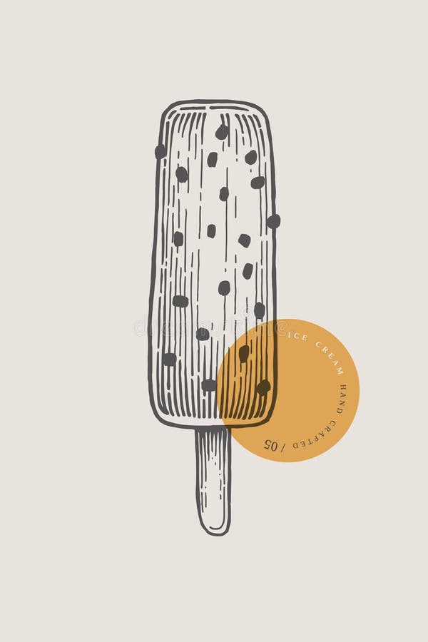 Graphically Hand-drawn Ice Cream with a Scattering, Popsicle on a Stick ...