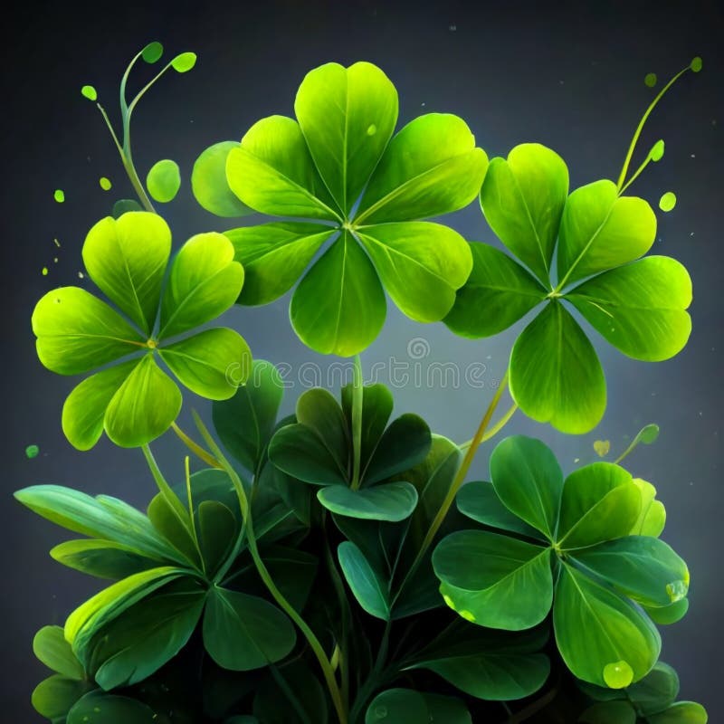 Graphics a Bouquet of Four Leaf Clovers Green Tones Stock Illustration ...