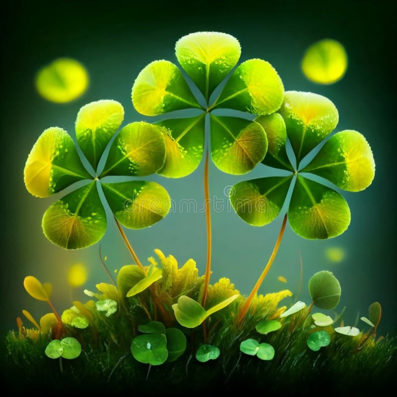 Graphics a Bouquet of Four Leaf Clovers Green Tones Stock Illustration ...