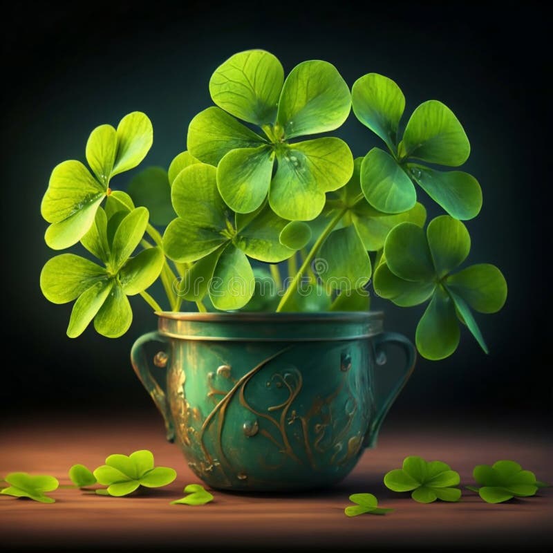 Graphics a Bouquet of Four Leaf Clovers Green Tones Stock Image - Image ...