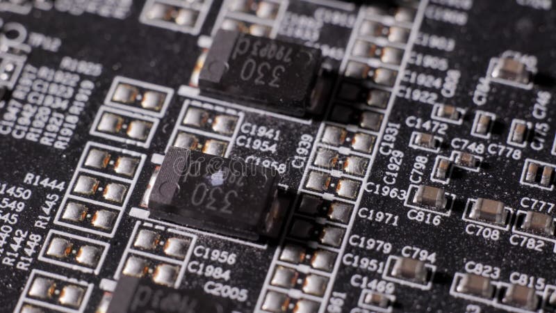 Graphics Card GPU Circuit Board, Capacitors and Fuses, Microchip and ...