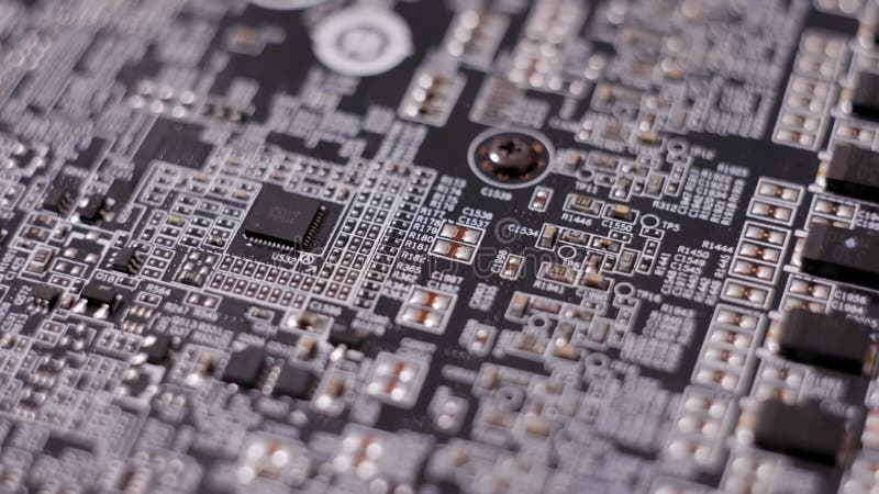 Graphics Card GPU Circuit Board, Capacitors and Fuses, Microchip and ...