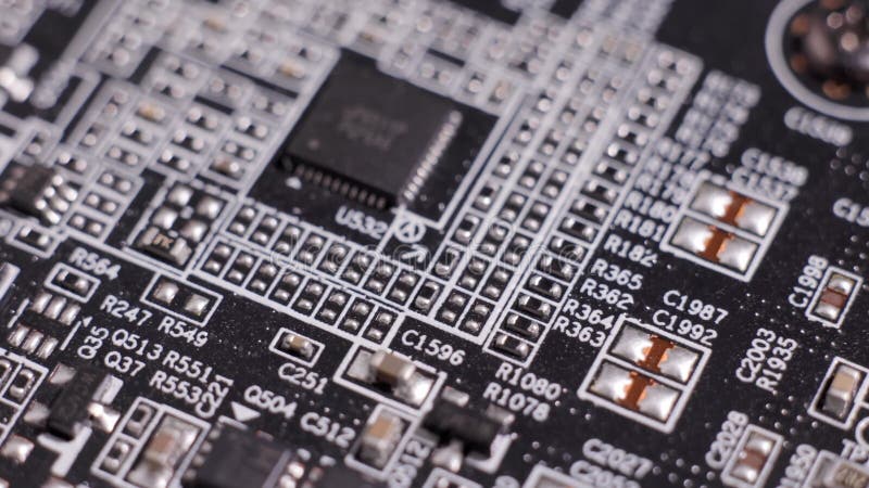 Graphics Card GPU Circuit Board, Capacitors and Fuses, Microchip and ...