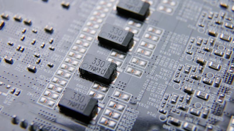 Graphics Card GPU Circuit Board, Capacitors and Fuses, Microchip and ...