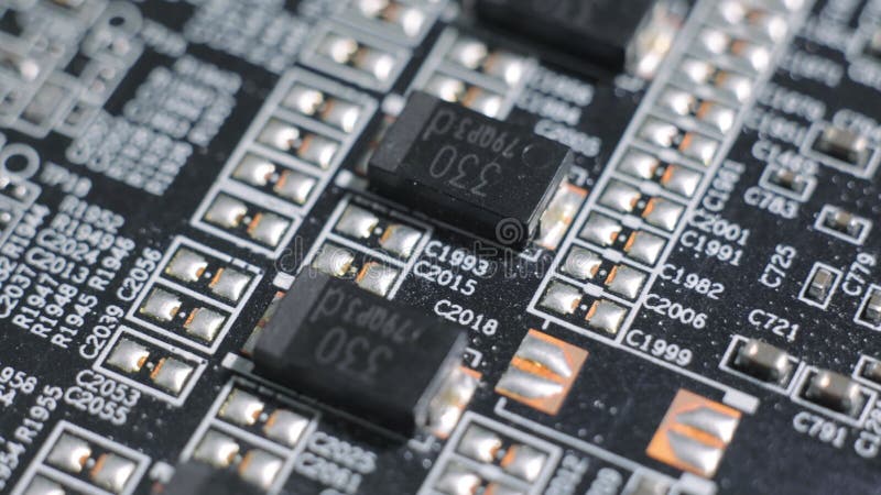 Graphics Card GPU Circuit Board, Capacitors and Fuses, Microchip and ...