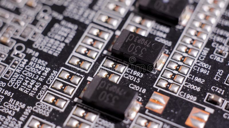 Graphics Card GPU Circuit Board, Capacitors and Fuses, Microchip and ...