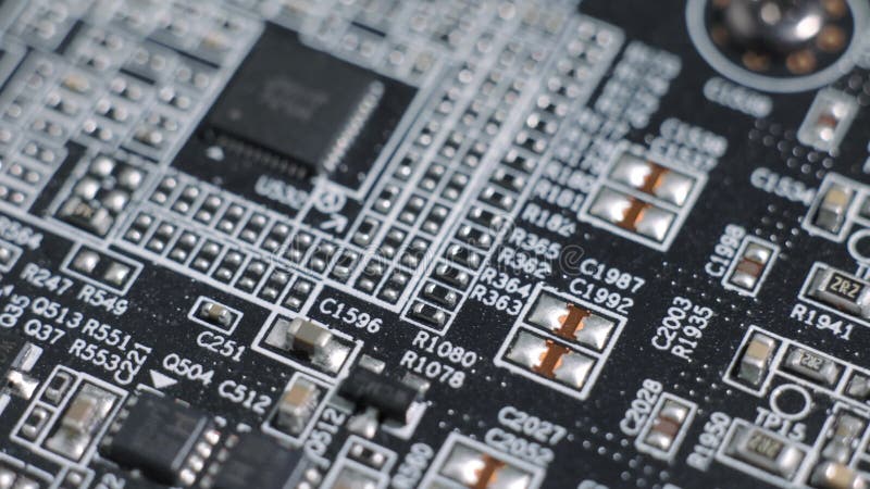 Graphics Card GPU Circuit Board, Capacitors and Fuses, Microchip and ...