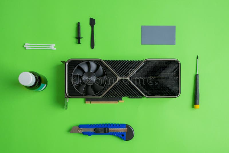 Graphics Card Service Composition. Tools are Arranged on the Table ...