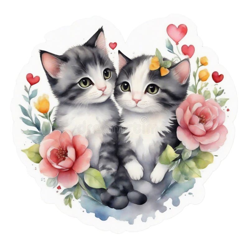 Graphics of a Charming Couple of Kittens in Love Stock Illustration ...