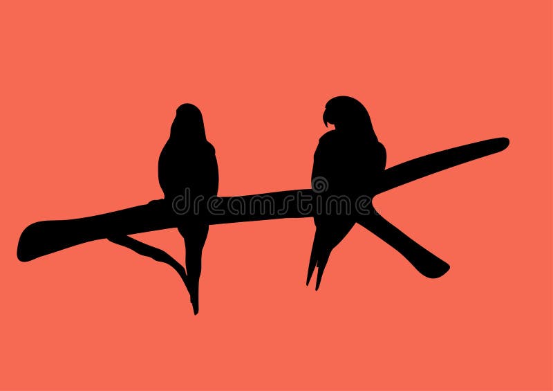 Graphics Drawing Silhouette Two Bird Standing on a Branch Vector ...
