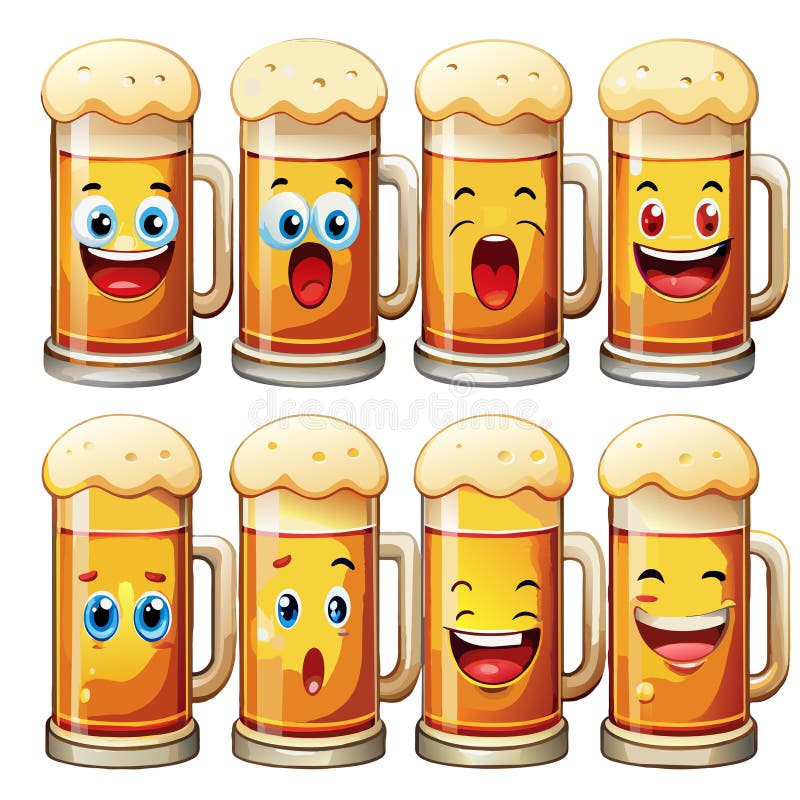 Graphics Eight Beer Mug As Emoticons Stock Photo - Illustration of ...