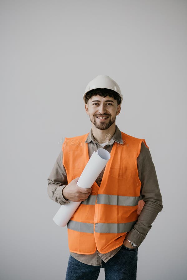 Graphics, Floor Plan and Construction with Contractor on White ...