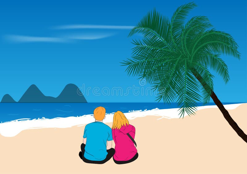 Graphics Image a Couple Man and Women Sitting at the Beach Design ...