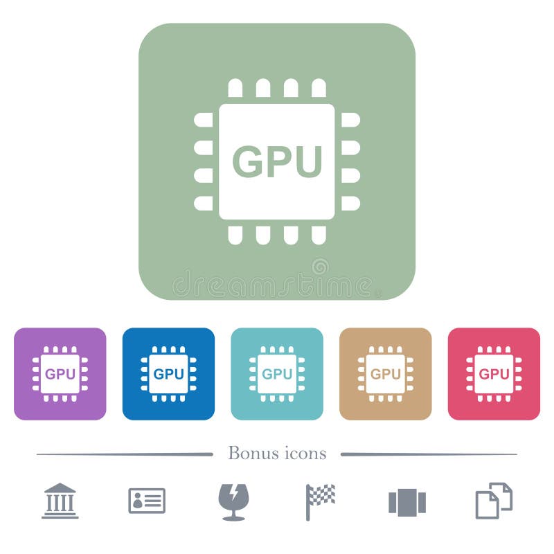 Graphics Processing Unit Flat Icons on Color Rounded Square Backgrounds ...