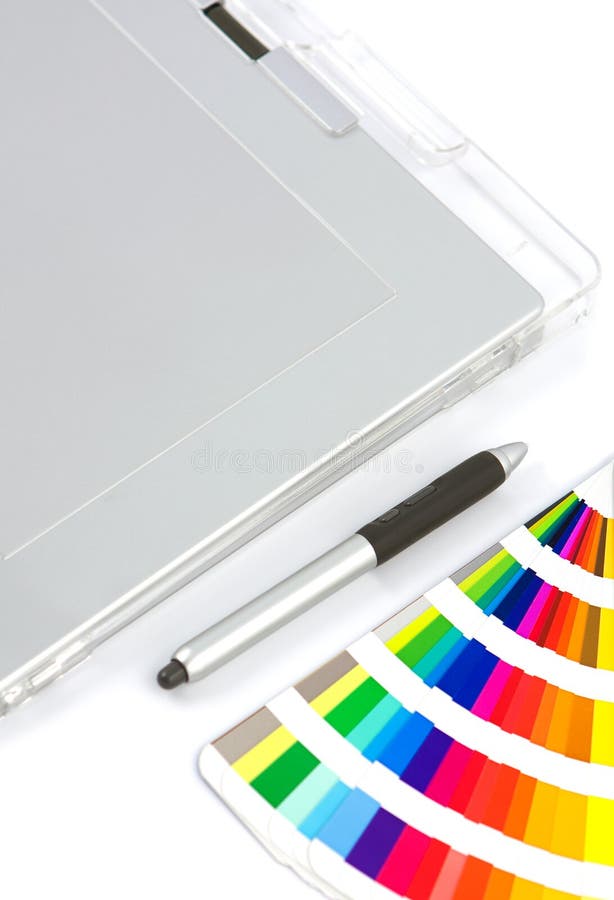 Graphics Tablet, Pen and Colour Chart Stock Photo - Image of colourful ...