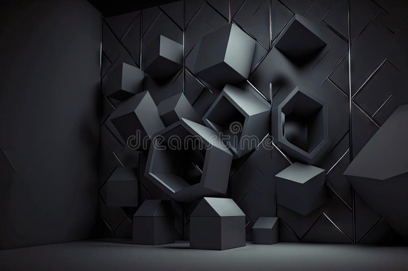 Graphite Black 3D Render Abstract Geometric Background from Convex ...
