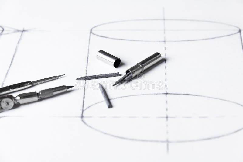 Graphite for Compasses - Technical Drawing. Stock Photo - Image of ...