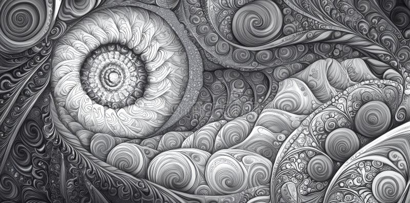 Graphite Drawing of an Abstract Spiral Entwined with Geometric Patterns ...