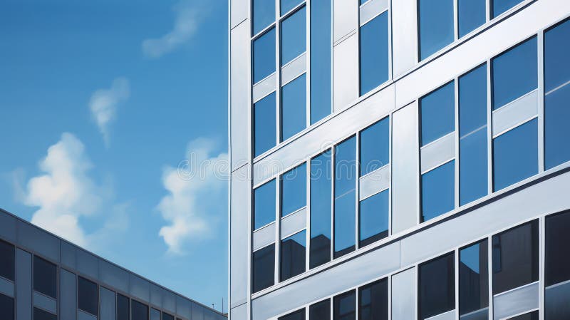 Graphite Facade and Large Windows on a Fragment of an Office Building ...