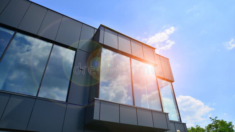 Graphite Facade and Large Windows on a Fragment of an Office Building ...