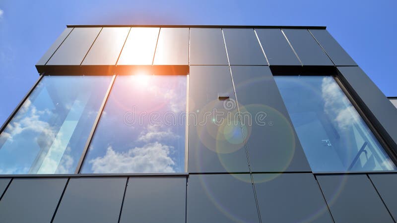 Graphite Facade and Large Windows on a Fragment of an Office Building ...
